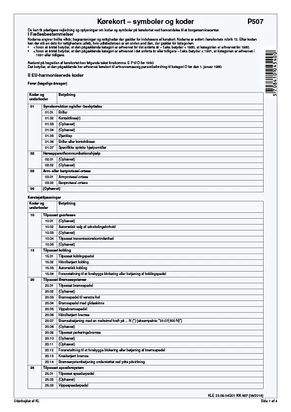 Kørekort - Symboler og koder